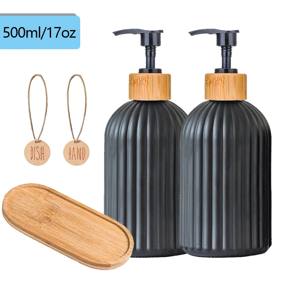 Black Kitchen Soap Dispenser Set – Countertop Dish & Hand Soap Bottles ...